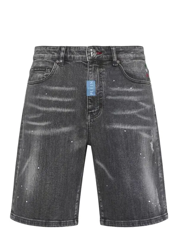 Philipp Plein Black Wash Denim Formentera Shorts - Grey