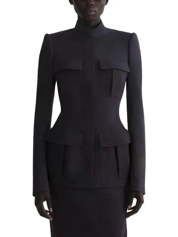 MUGLER High Neck Fitted Jacket - Purple
