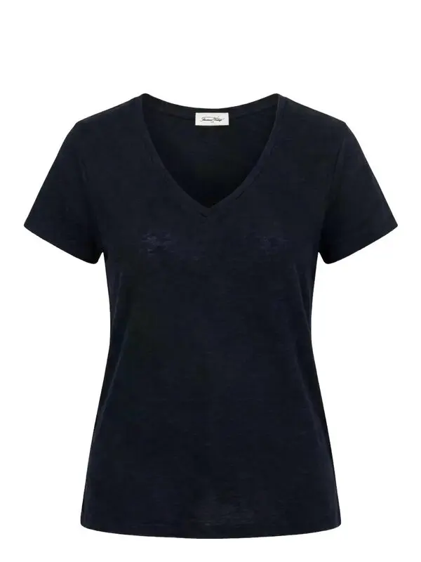 American Vintage Cotton Slub Texture V-neck T-shirt - Black