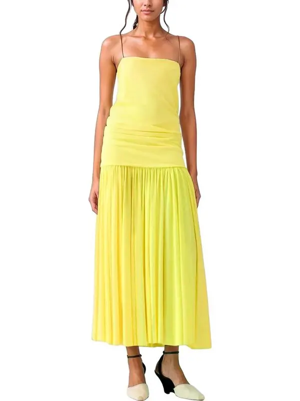 Jacquemus Abiha Ruched Pleated Maxi Dress - Yellow