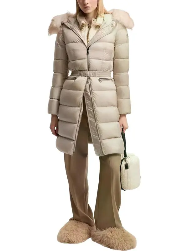 Moncler Shearling-trim Quilted Coat - Neutrals