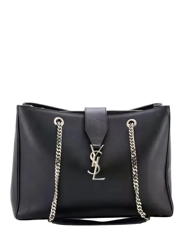 Saint Laurent Classic Monogram Shopper Leather Large Tote Bag - Black