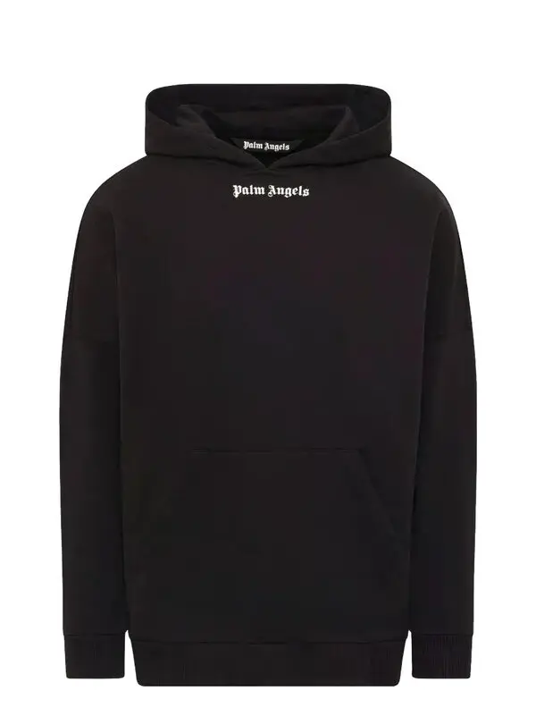 Palm Angels Logo Print Cotton Hoodie - Black