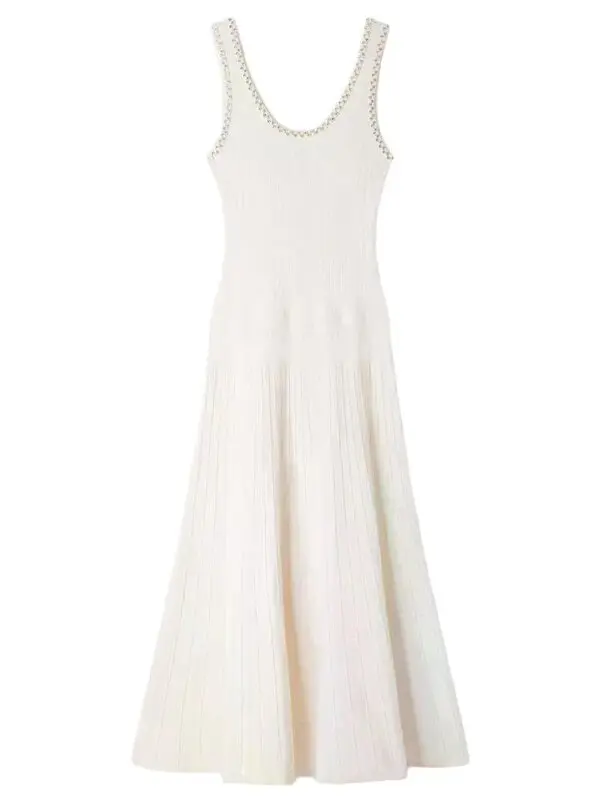 Sandro Sleeveless Scoop Neck Embellished Knitted Dress - White