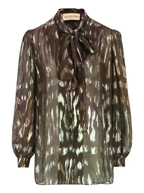 Valentino Garavani Metallic Pussy-bow Shirt - Brown