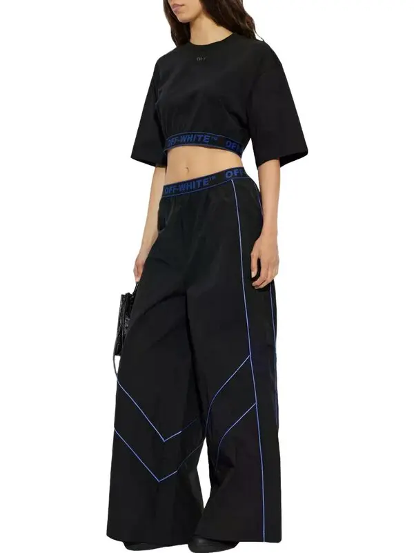 Off-White Piped Trim Logo-waistband Wide-leg Track Pants - Black