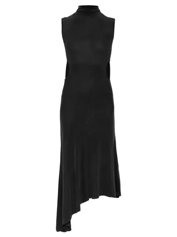 Off-White Asymmetrical Ribbed Turtleneck Midi Dress - Black
