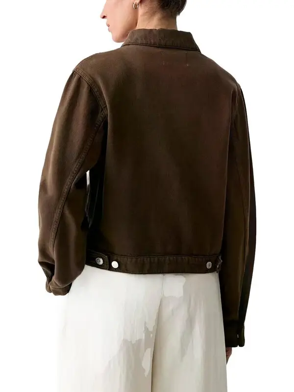 Marc O'polo Cropped Denim Jacket With Flap Pockets - Brown