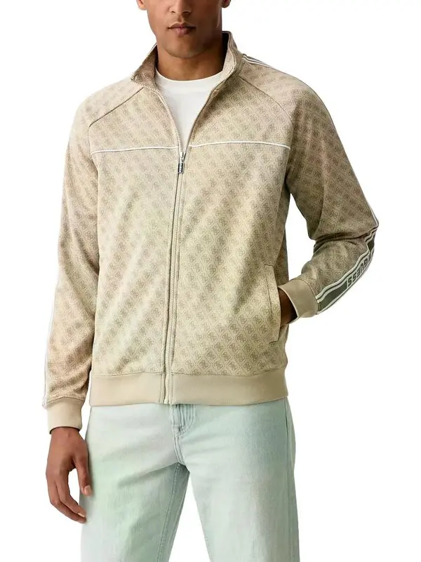 Guess Monogram-print Zip-up Sweater - Neutrals