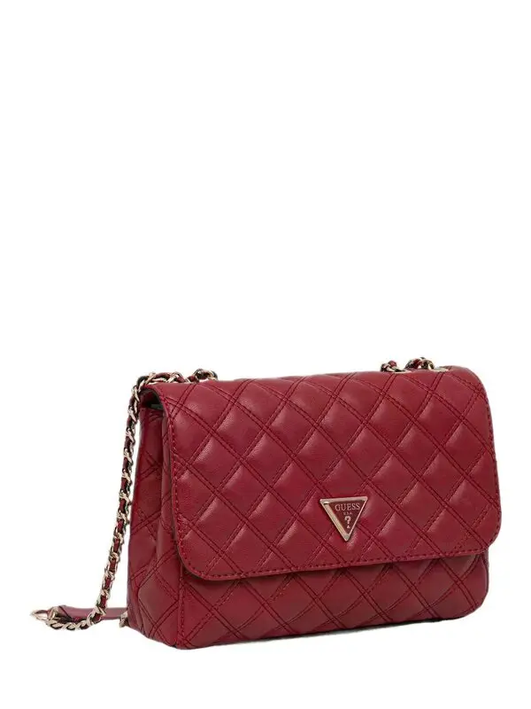 Guess Quilted Shoulder Bag With Chain Strap - Red