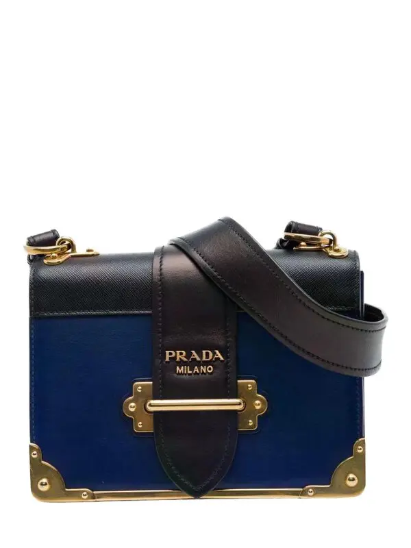 Prada Saffiano Trimmed City Calf Cahier Crossbody Bag - Blue