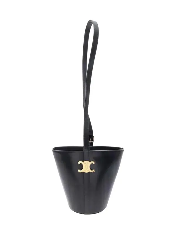 Celine Leather Triomphe Bucket Bag - Black