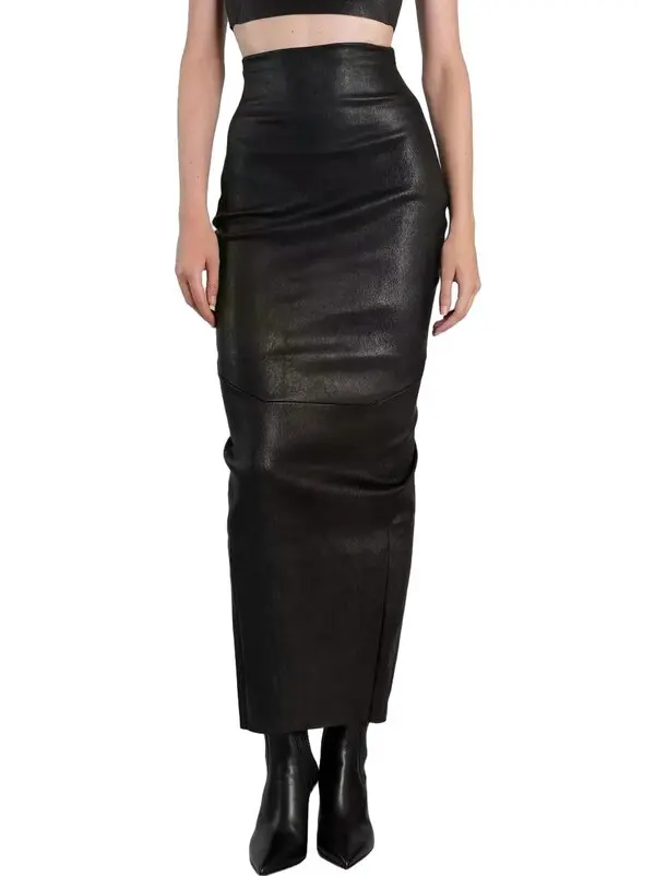 Rick Owens Lambskin Maxi Skirt With Rear Slit - Black
