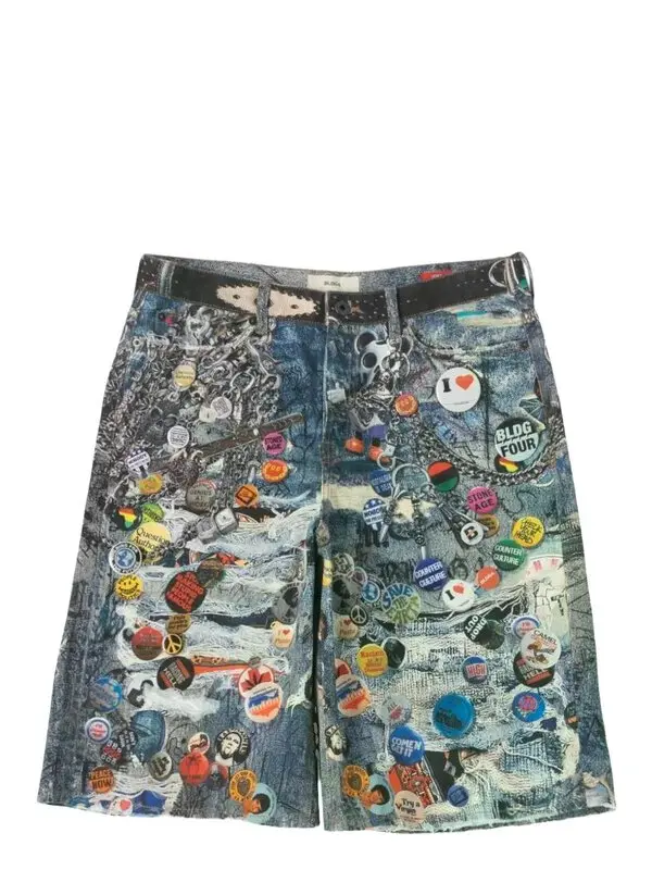 BLDG4 Acropolis Graphic-print Denim Shorts - Blue