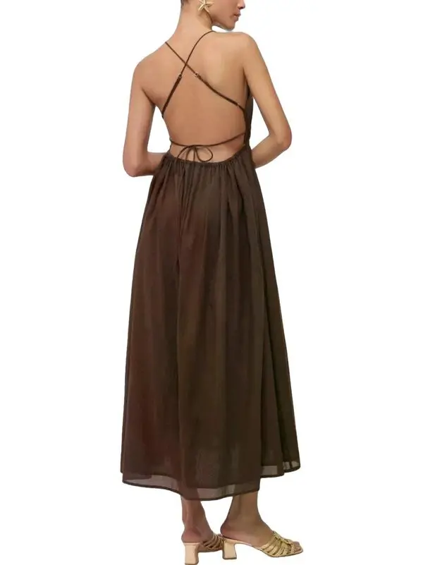 OTTOD'AME Plunging Cross-back Maxi Dress - Brown
