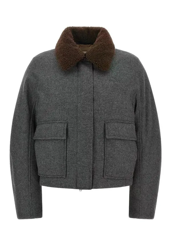Brunello Cucinelli Shearling Collar Cropped Jacket - Grey