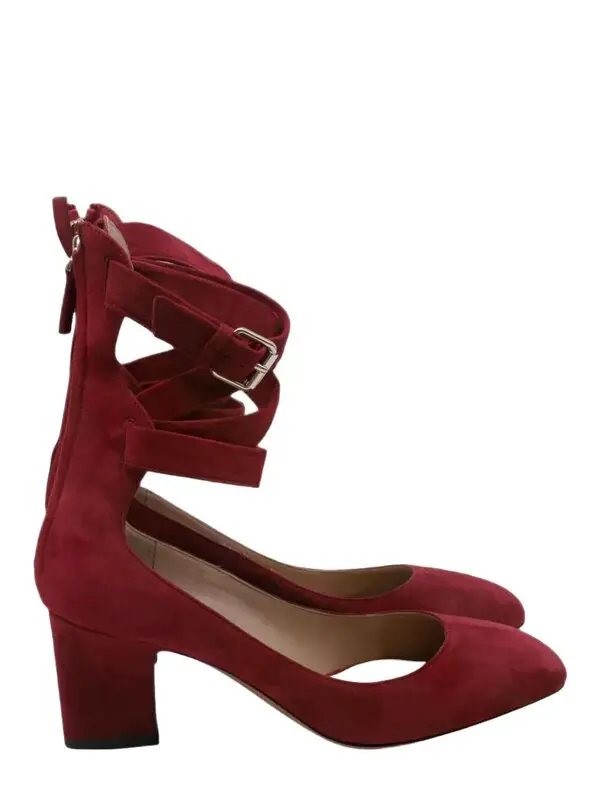 Valentino Garavani Suede Square Toe Ankle Strap Pumps - Red