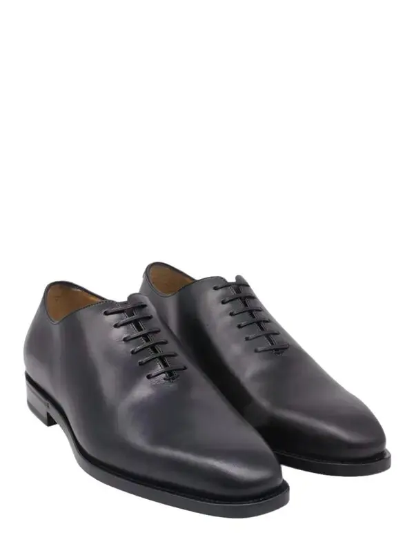 FERRAGAMO Leather Lace-up Almond Toe Oxford Shoes - Black
