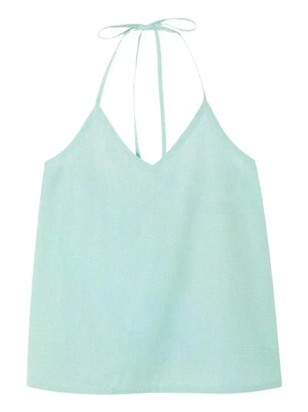 American Vintage Gingham Tie-back Top - Green