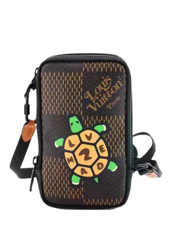 LOUIS VUITTON Nigo Double Phone Pouch Limited Edition Printed Giant Damier Crossbody Bag - Brown