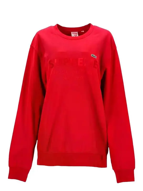 Supreme X Lacoste Live Cotton Embroidered Logo Crew Neck Sweater - Red