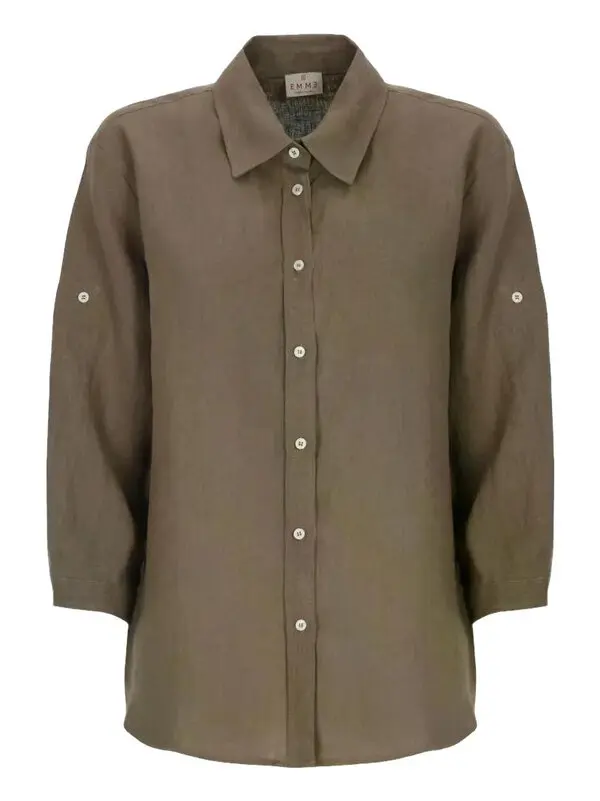 EMME Button-up Three-quarter Sleeve Shirt - Brown