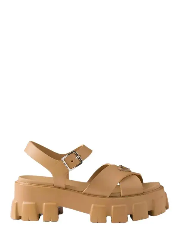Prada Monolith Rubber Platform Sandals With Buckle - Neutrals