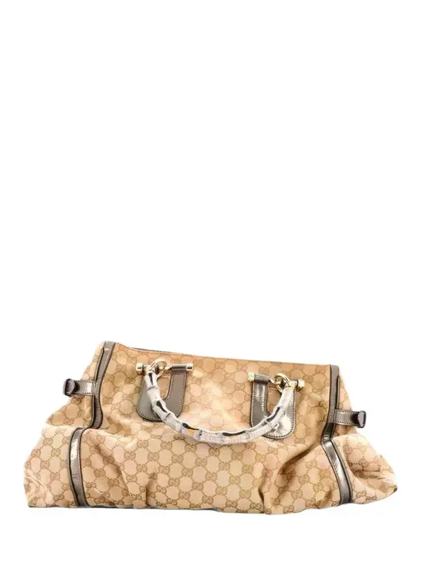Gucci Pop Bamboo Tote Gg Canvas Large Satchel - Brown