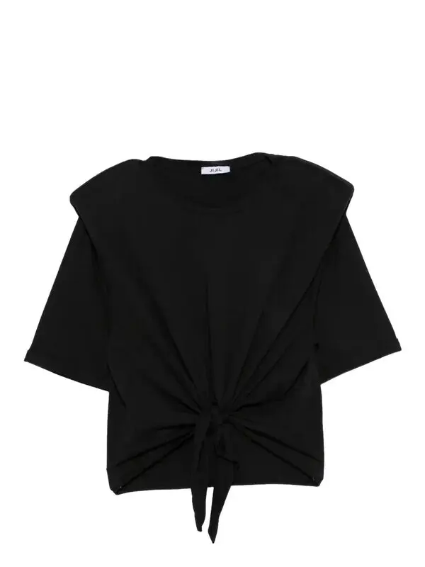 JIJIL Padded Shoulder Tie-fastening T-shirt - Neutrals
