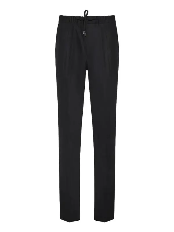 MANDELLI Pleated Drawstring Waist Trousers - Black
