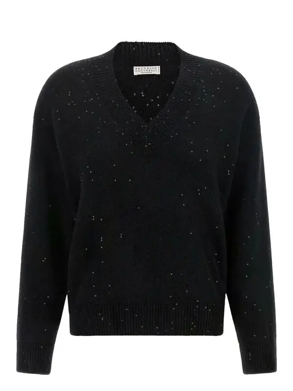 Brunello Cucinelli Sequin-embellished V-neck Sweater - Black
