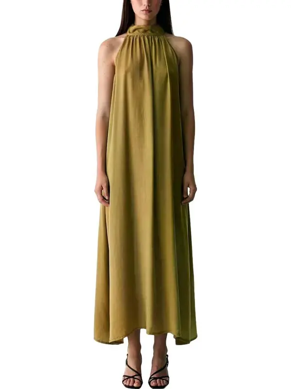 VICOLO Halterneck Pleated Maxi Dress - Green