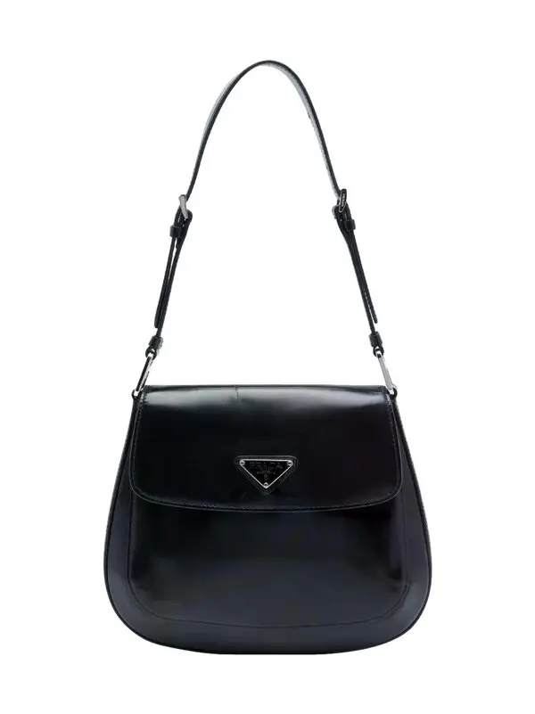Prada Spazzolato Leather Cleo Flap Shoulder Bag - Black