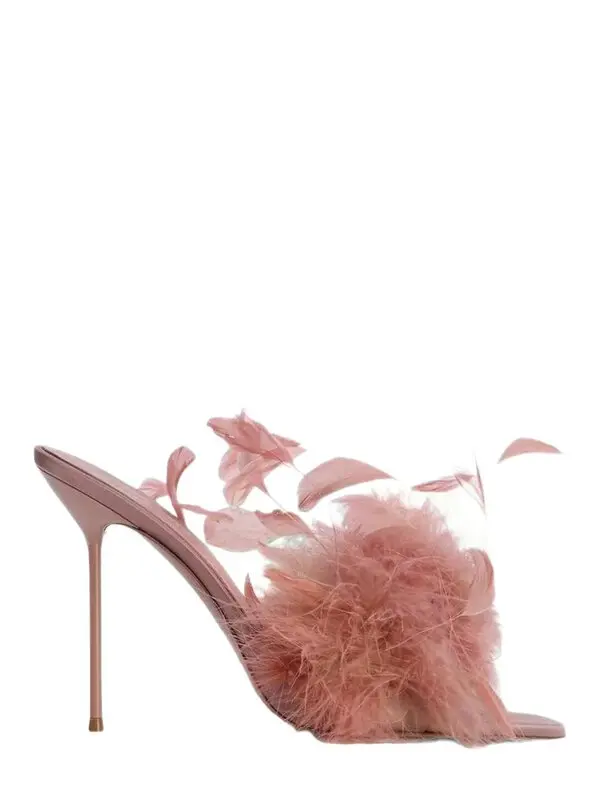 Paris Texas Feather-trimmed Stiletto Sandals - Pink