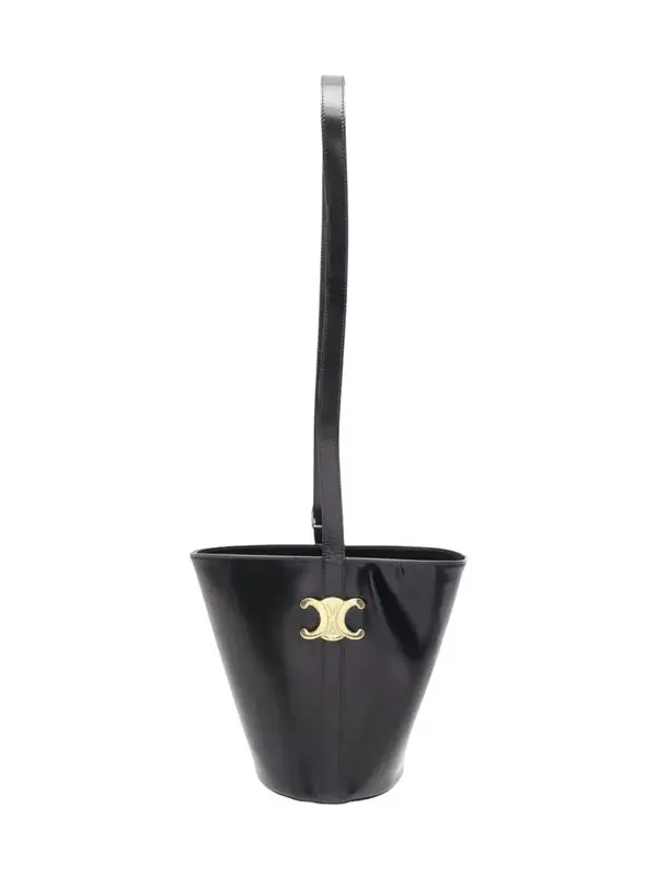 Celine Leather Triomphe Bucket Bag - Black