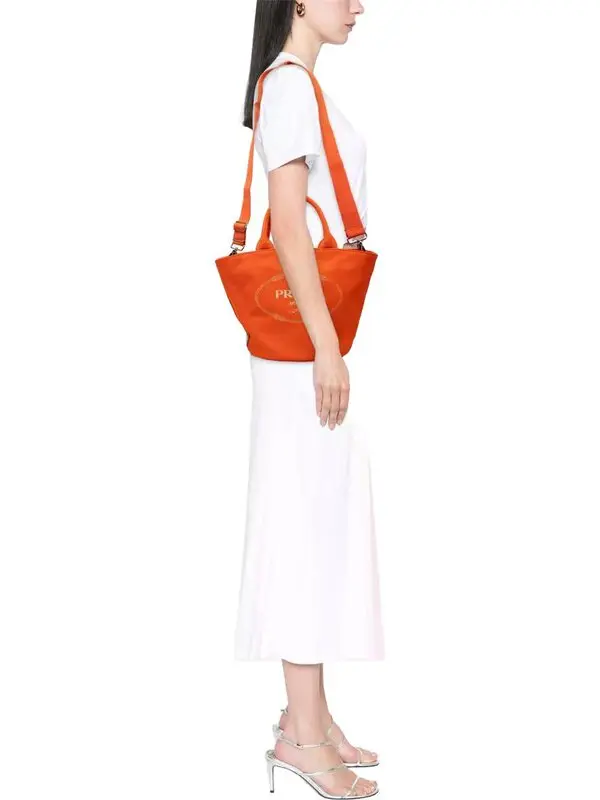 Prada Canvas Logo Tote - Orange