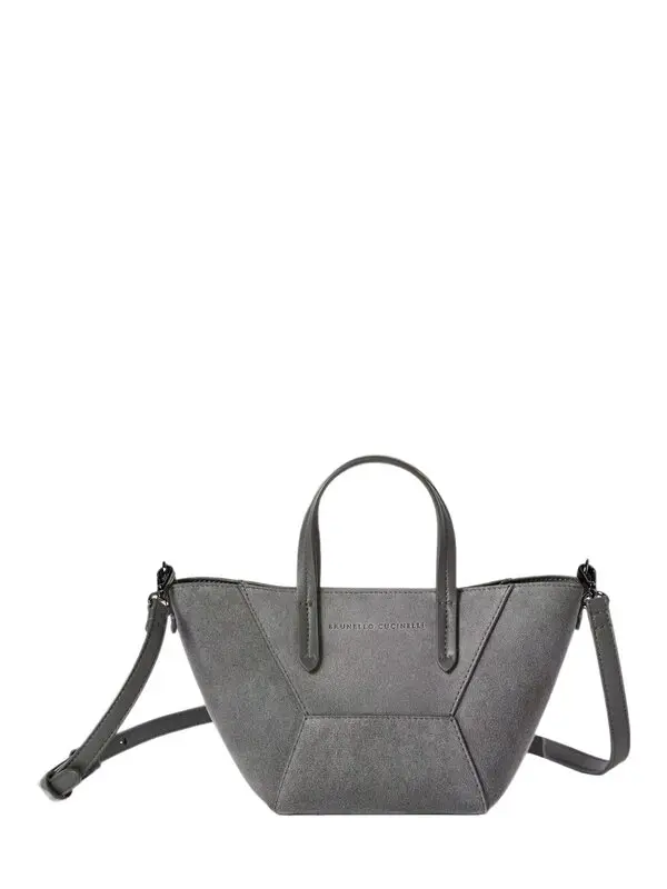 Brunello Cucinelli Suede Bc Duo Mini Bag With Monili - Grey