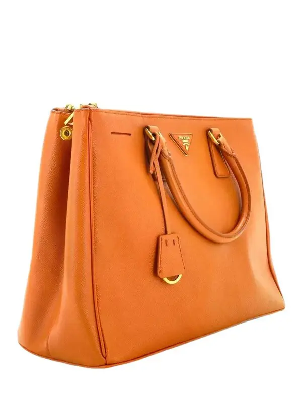 Prada Lux Saffiano Leather Double Zip Tote Bag - Orange