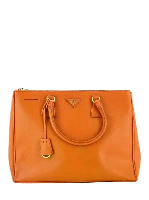 Prada Lux Saffiano Leather Double Zip Tote Bag - Orange