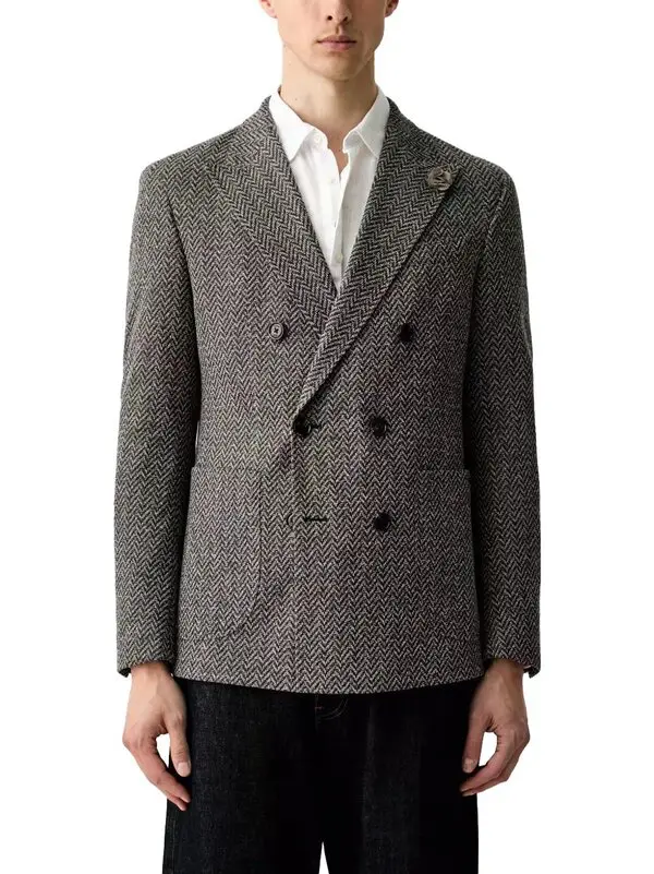 JOOP! Herringbone Double-breasted Blazer - Grey