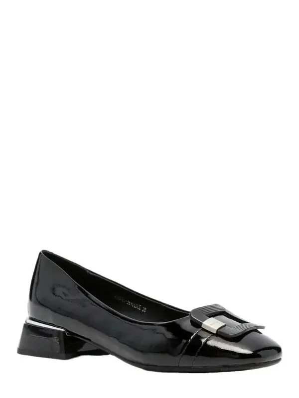 LINDA BAUMANN Patent Buckle Detail Block Heel Pumps - Black