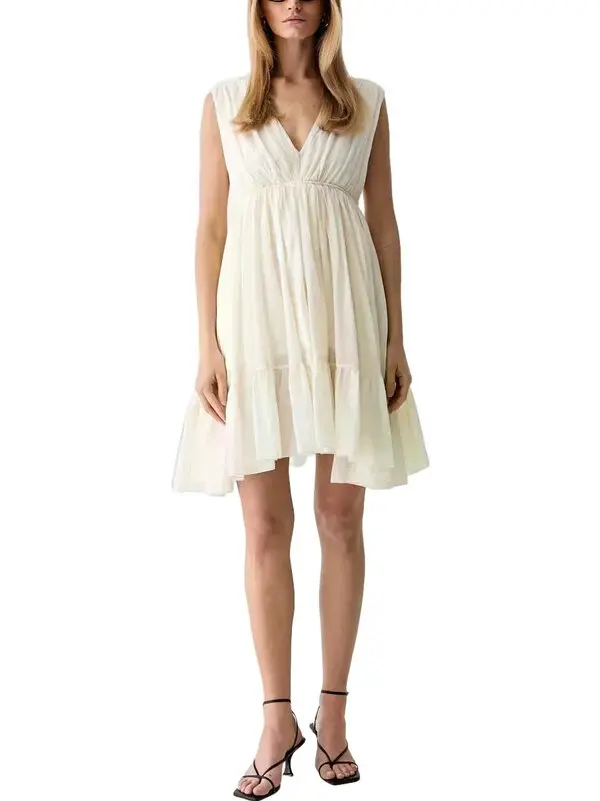 VICOLO Braided-detail Tiered Mini Dress - Neutrals