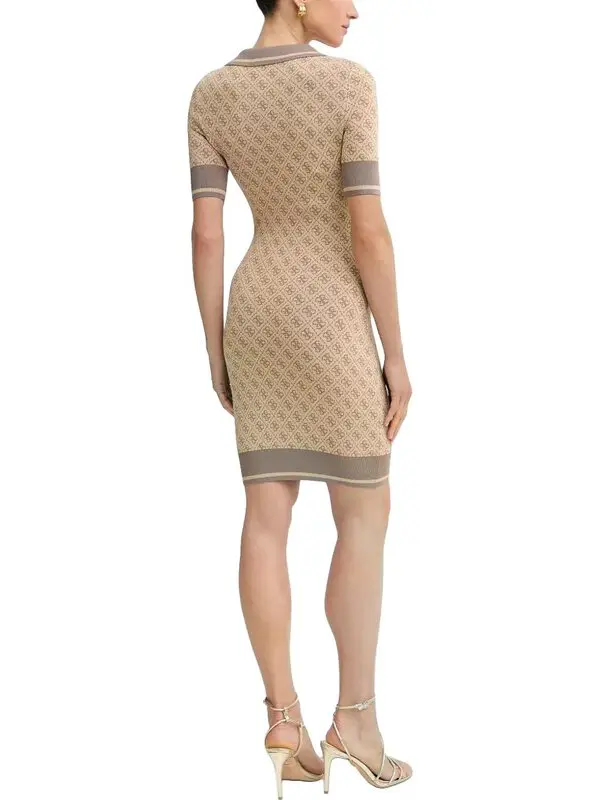 Guess Monogram Detail Short Sleeve Mini Dress - Neutrals