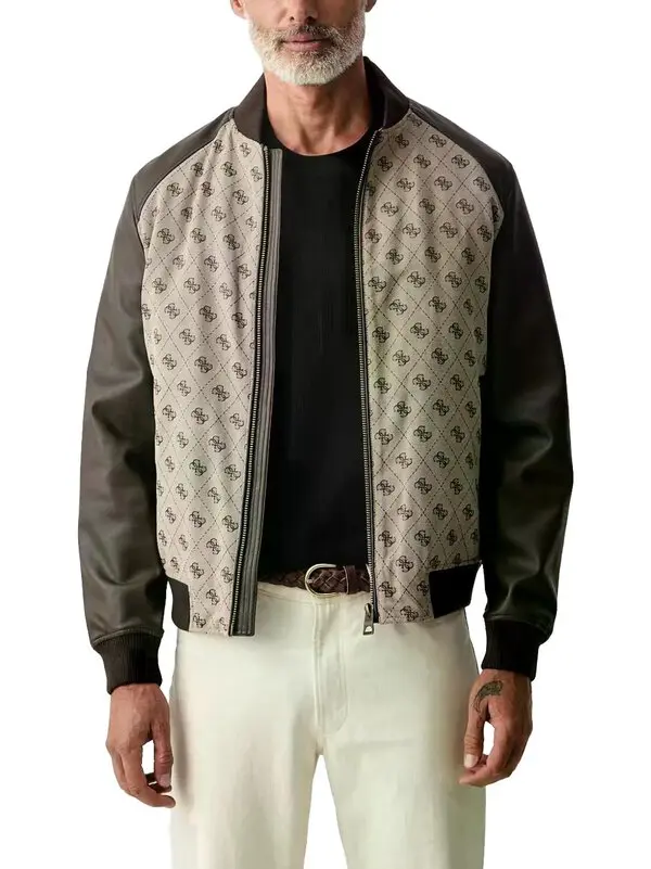 Guess Logo Monogram Bomber Jacket - Neutrals