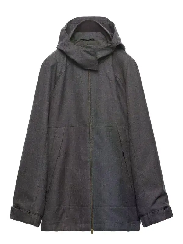 Prada Mélange Hopsack Wool Jacket With Detachable Hood - Grey