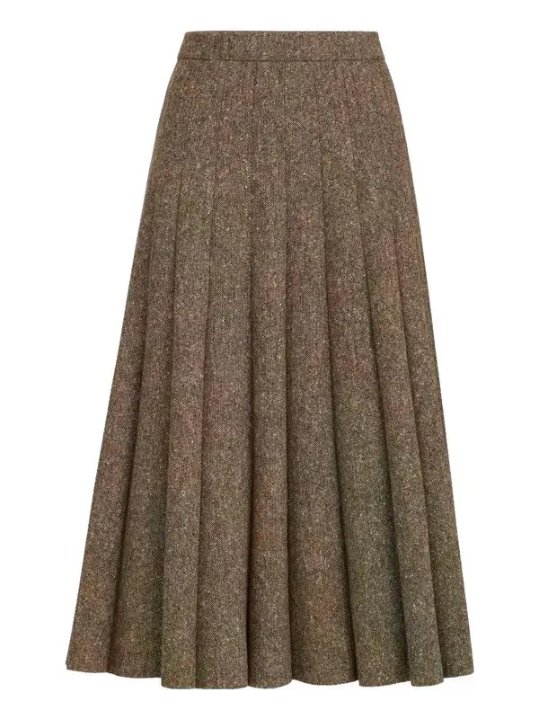 Brunello Cucinelli Donegal Virgin Wool Pleated Skirt - Brown