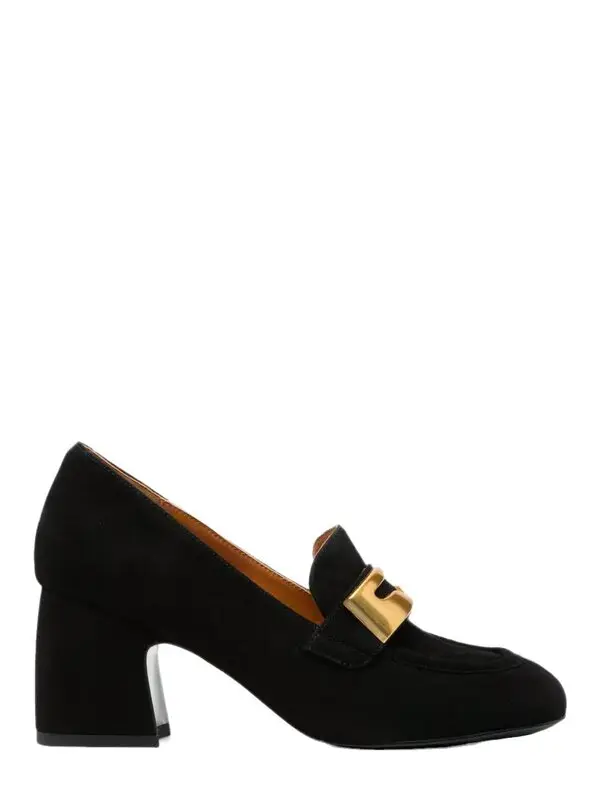 LINDA BAUMANN Logo Plaque Block Heel Loafers - Black