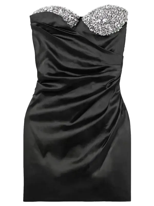 AREA Crystal Embellished Draped Mini Dress - Black