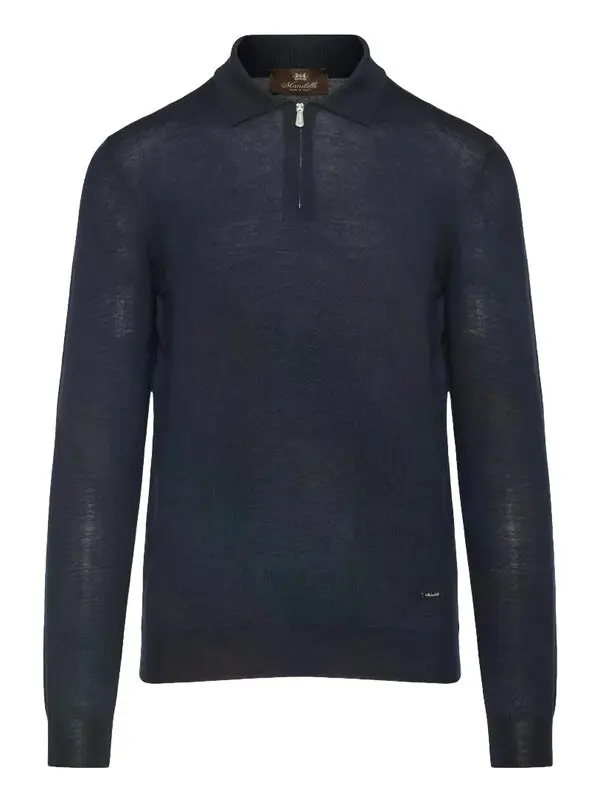 MANDELLI Half-zip Polo Sweater - Blue