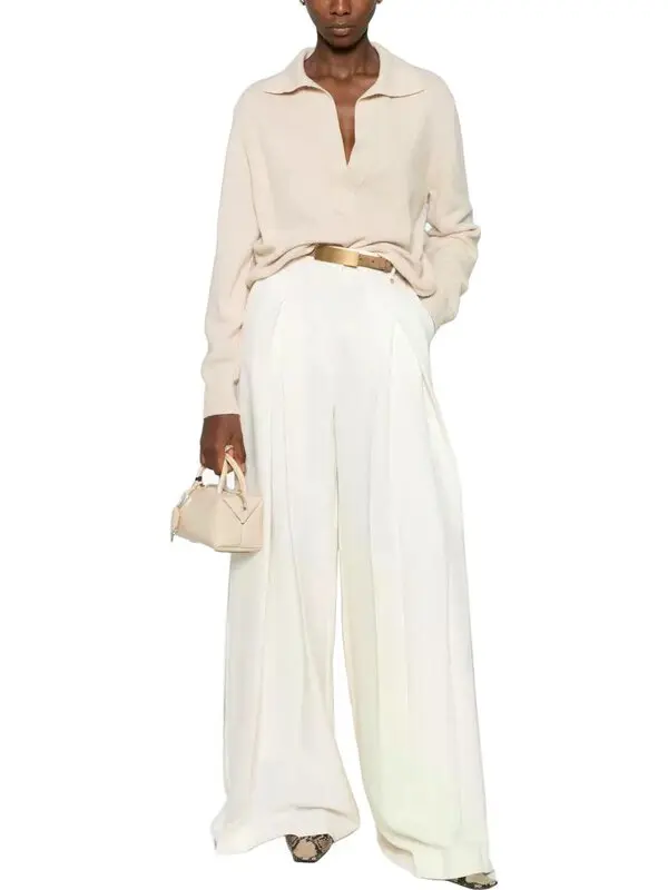 NISSA Cream Pleated Palazzo Pants - Neutrals